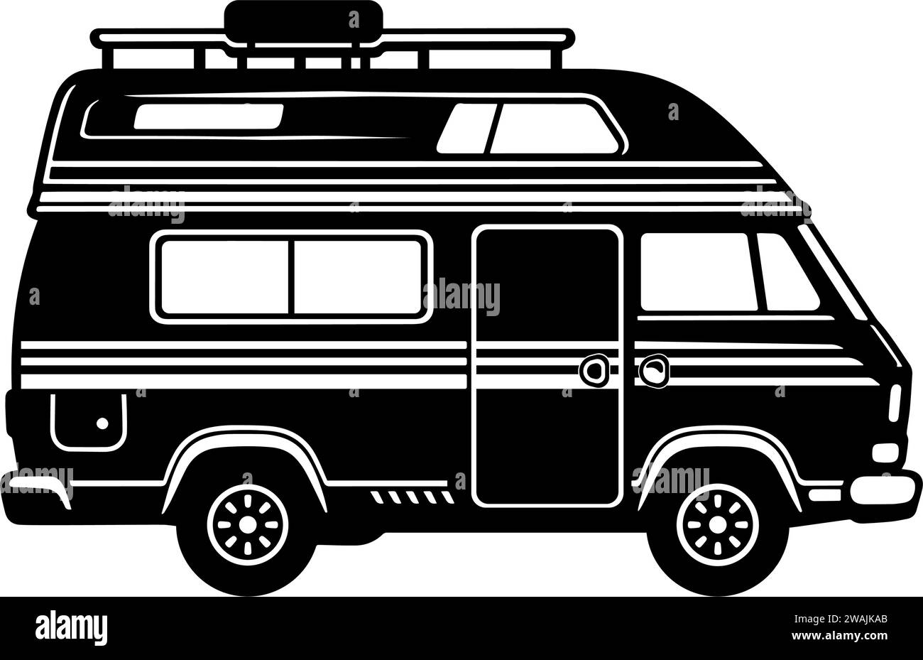 Classic Camper Van silhouette isolated. Flat vector illustration Stock ...