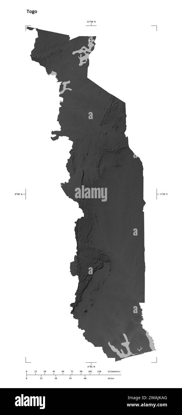 Shape of a Grayscale elevation map with lakes and rivers of the Togo ...