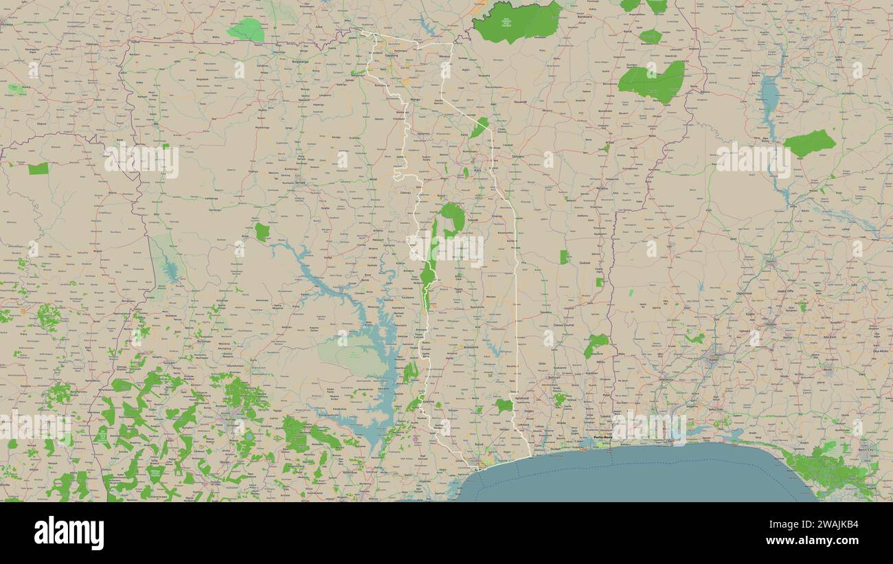 Togo outlined on a topographic, OSM France style map Stock Photo - Alamy