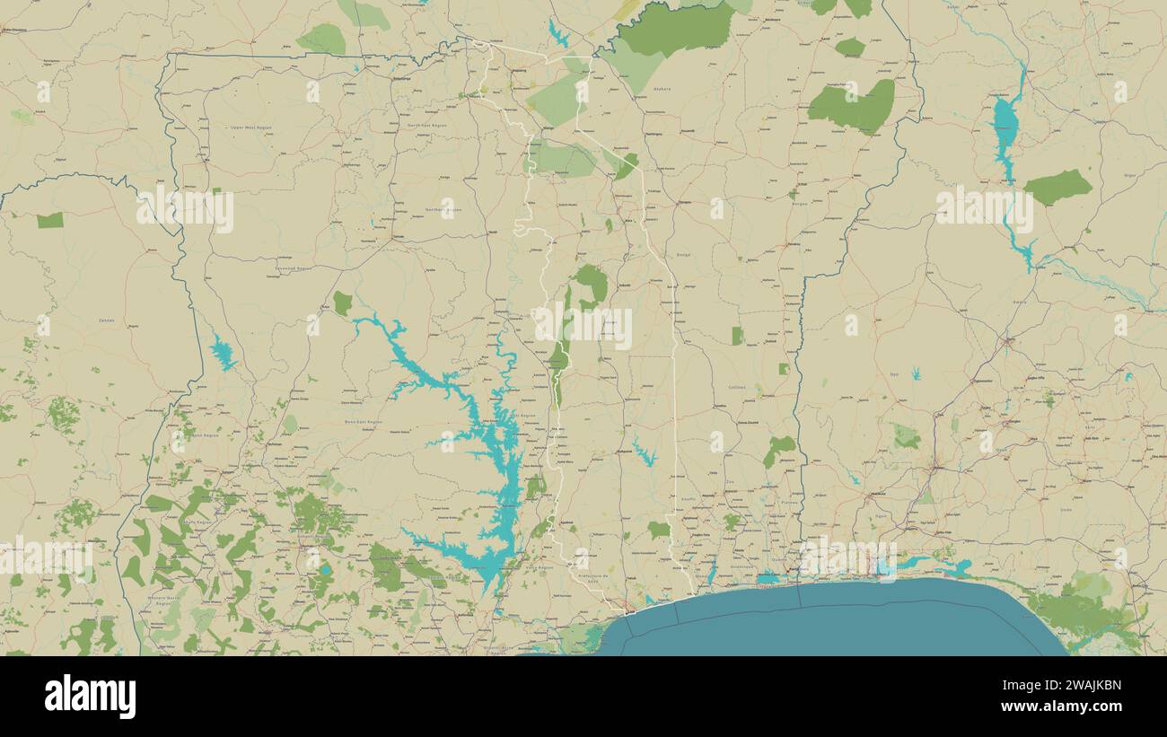 Togo outlined on a topographic, OSM Humanitarian style map Stock Photo ...
