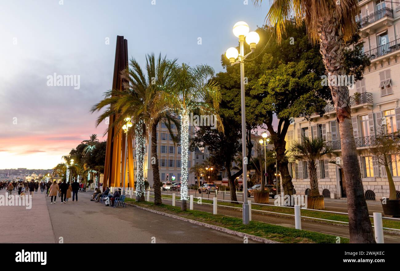 People Walking Along The Promenade Des Anglais at Night Nice France ...