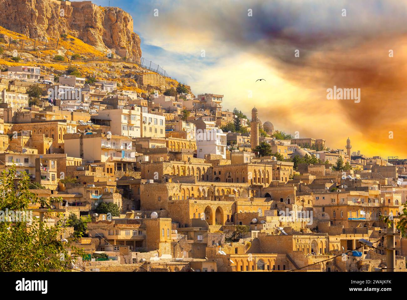 Ancient and stone houses of Old Mardin (Eski Mardin) with Mardin Castle ...