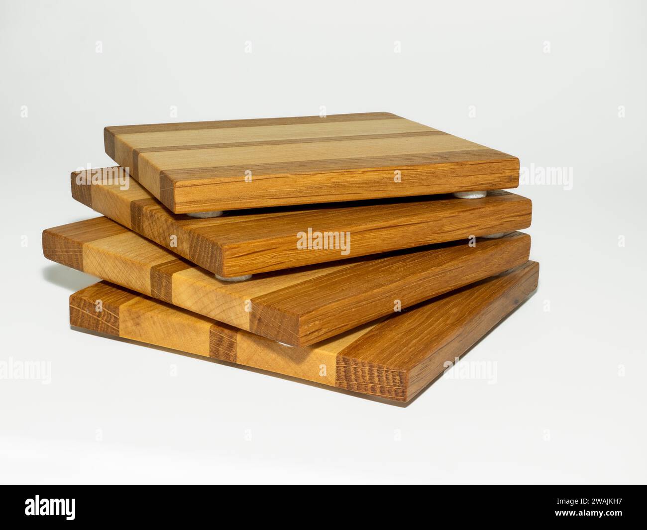 stack of 4 hardwood hand made crafted drinks coasters in oak and maple ...