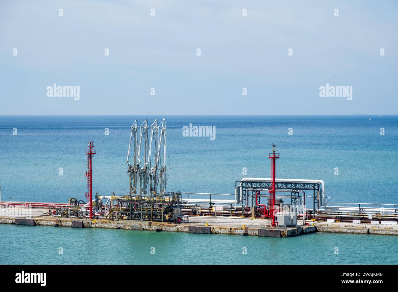 fuel gasoline, oil station installation on a marine dock quayside for ...