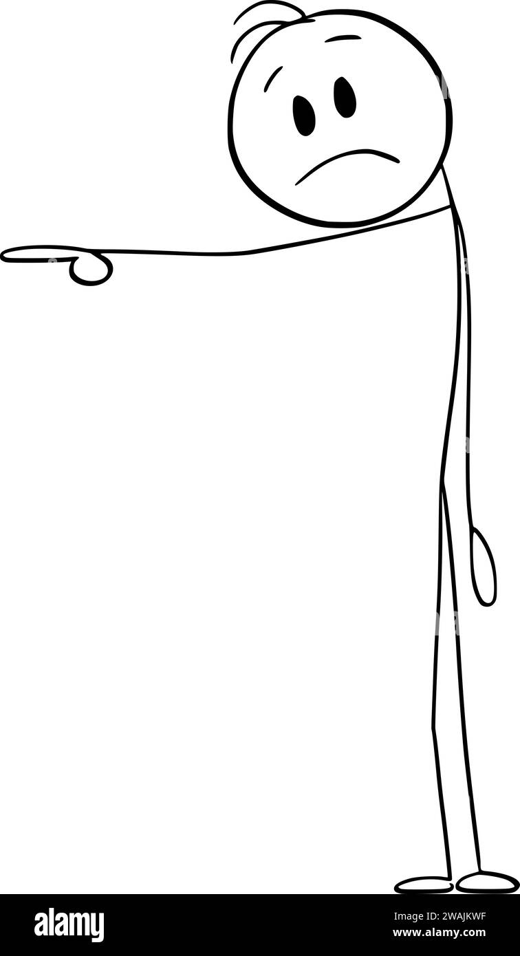 Sad Person Showing Facial Expression and Pointing, Vector Cartoon Stick ...