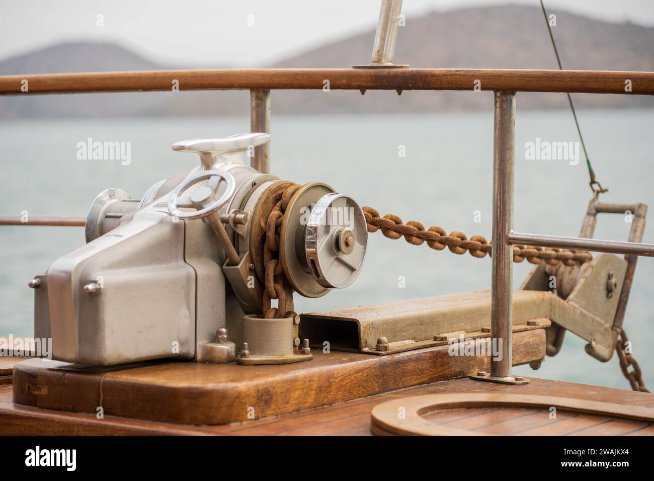 ocean going sailing boat stern electric motorized ships anchor chain ...