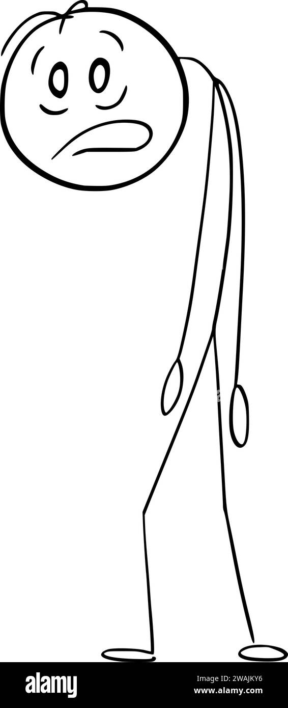 Exhausted Person Showing Facial Expression, Vector Cartoon Stick Figure ...
