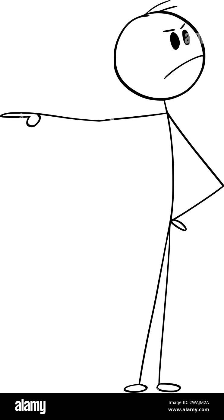 Angry Person Pointing at Something, Vector Cartoon Stick Figure ...
