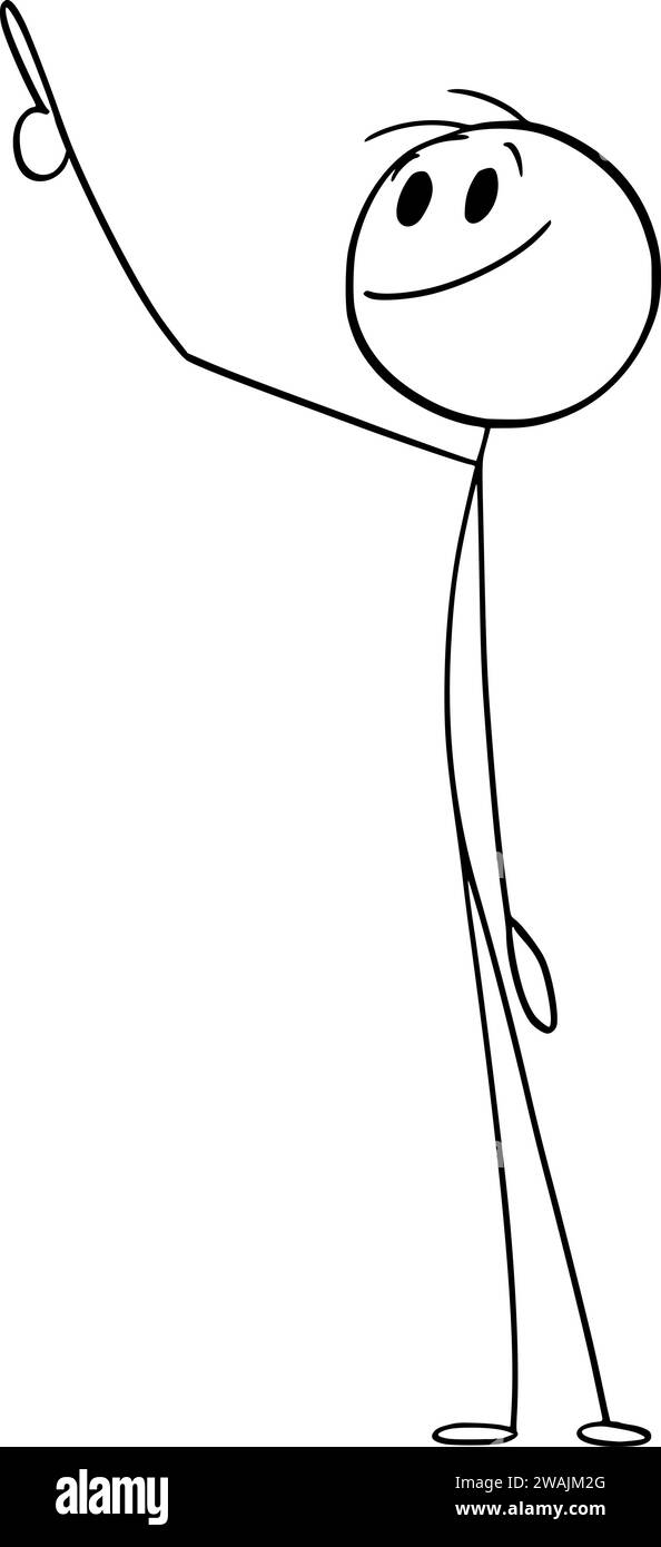 Smiling Person Showing at Something Above, Vector Cartoon Stick Figure ...