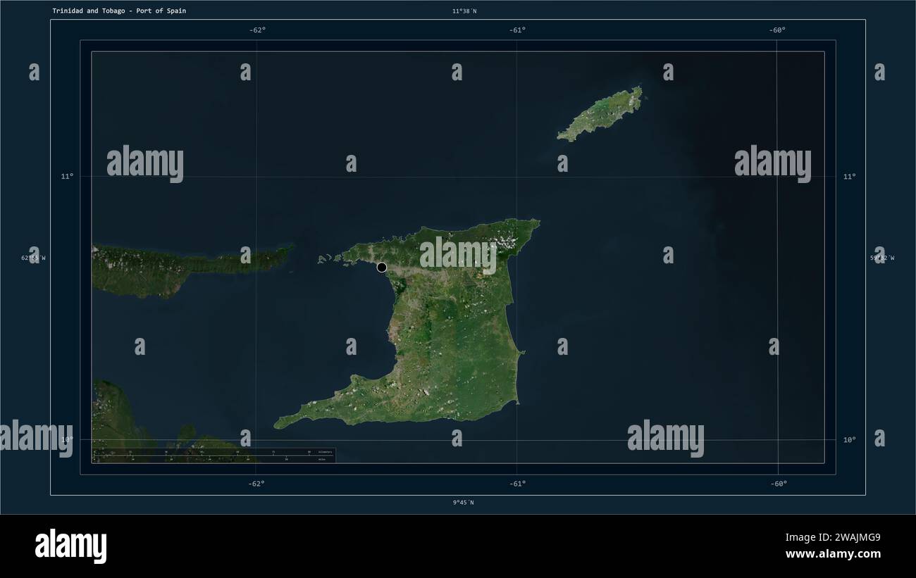Trinidad and Tobago highlighted on a high resolution satellite map map ...