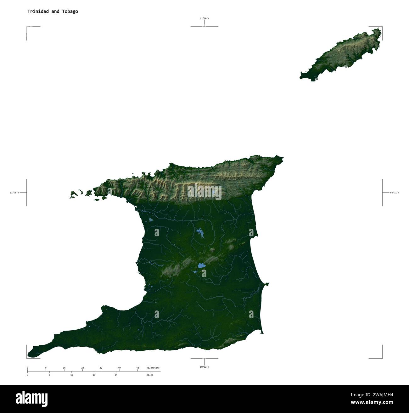 Shape of a Colored elevation map with lakes and rivers of the Trinidad ...