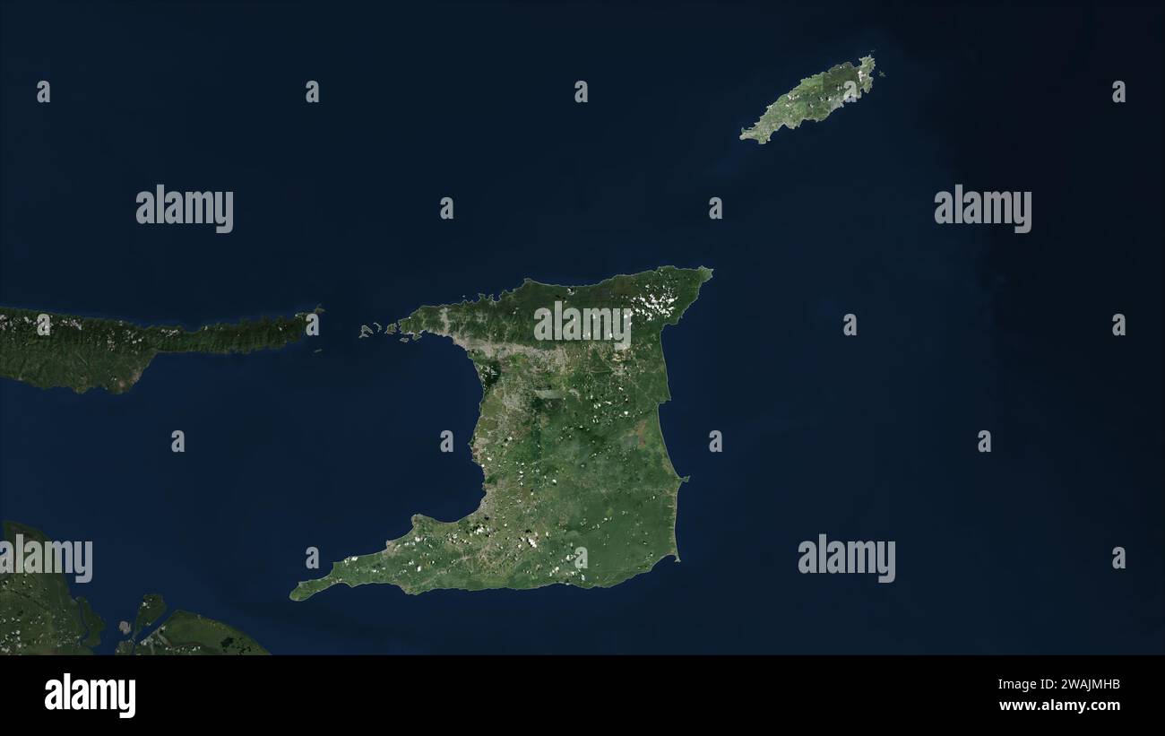 Trinidad and Tobago highlighted on a low resolution satellite map Stock ...