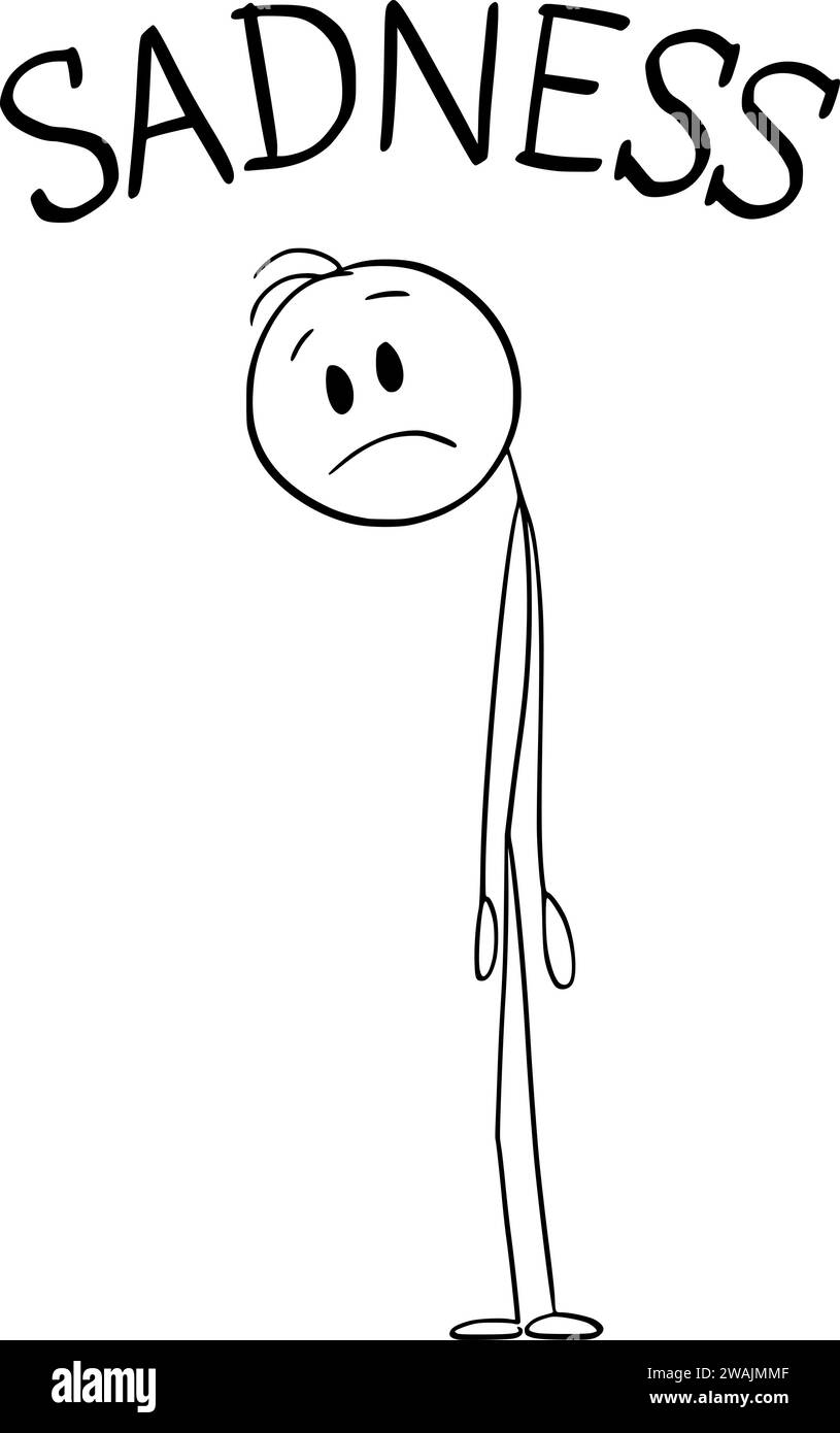 Sad Person Showing Facial Expression, Vector Cartoon Stick Figure ...
