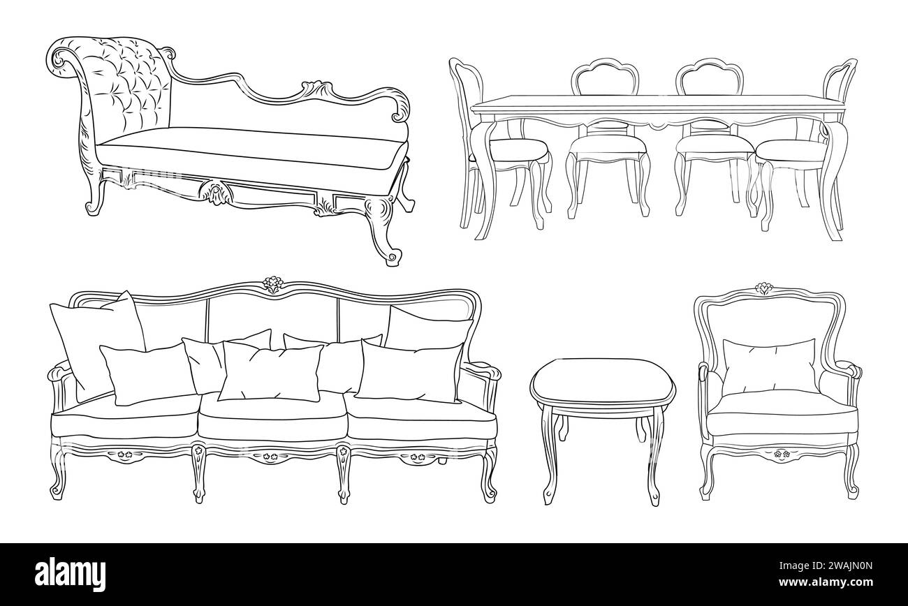 Collection of elegant antique furniture vector art Stock Vector Image & Art - Alamy