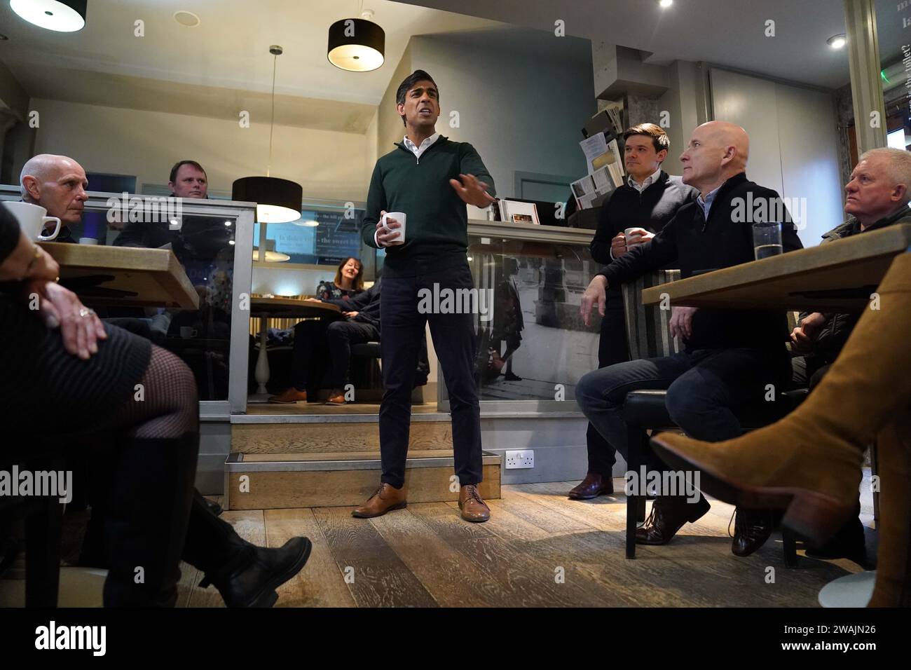 Prime Minister Rishi Sunak during a visit to La Dolce Vita cafe in ...