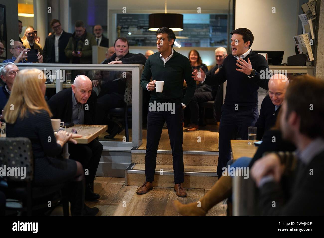 Prime Minister Rishi Sunak (centre) during a visit to La Dolce Vita ...