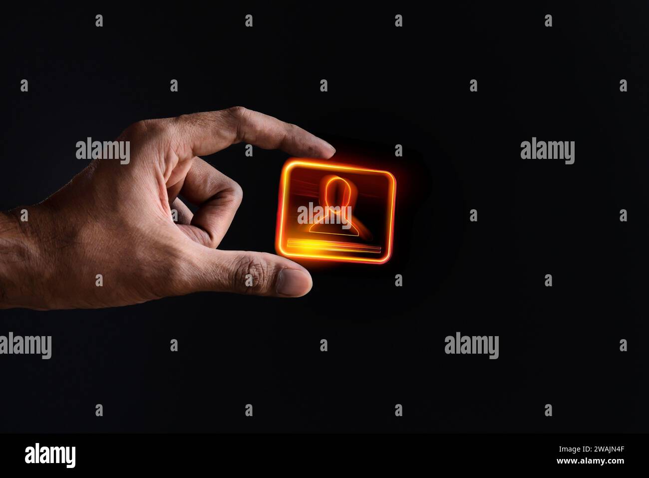 Closeup image of hand and digital identification card or digital ID on ...