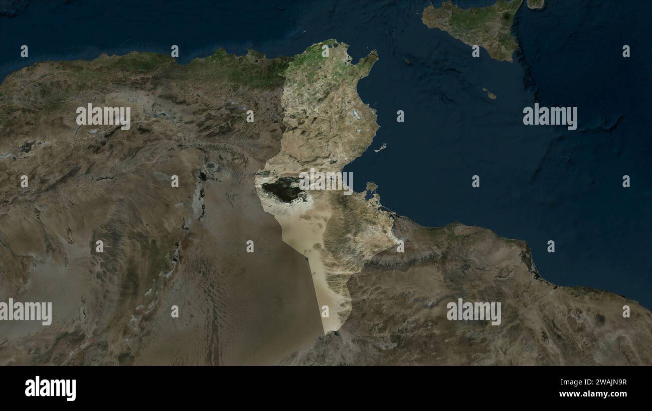 Tunisia highlighted on a high resolution satellite map Stock Photo - Alamy
