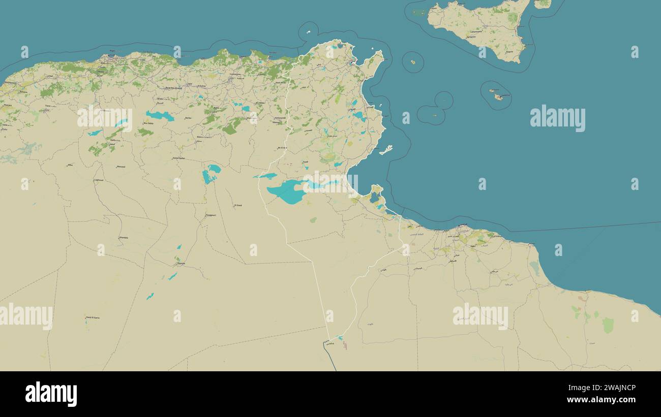 Tunisia outlined on a topographic, OSM Humanitarian style map Stock ...