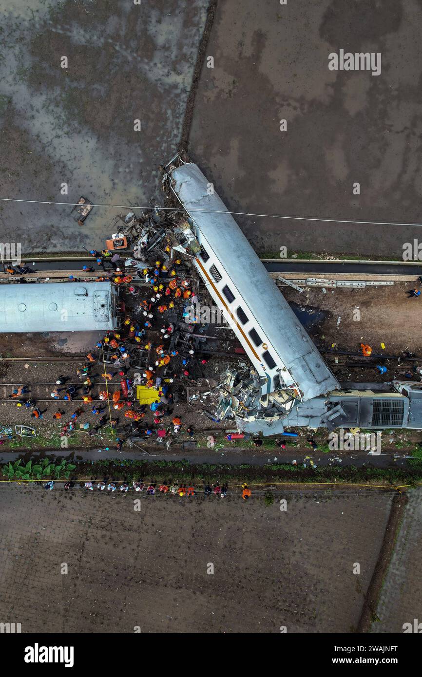 TRAIN ACCIDENT Aerial photo shows a view of the evacuation process of ...