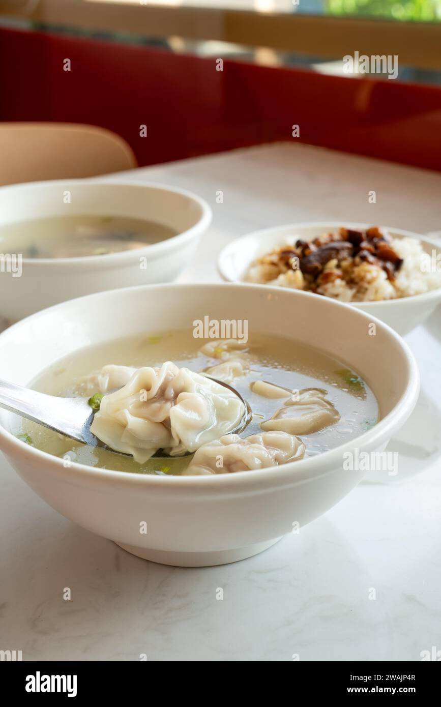 Wonton dumpling soup, distinctive and famous cuisine of Taiwanese ...