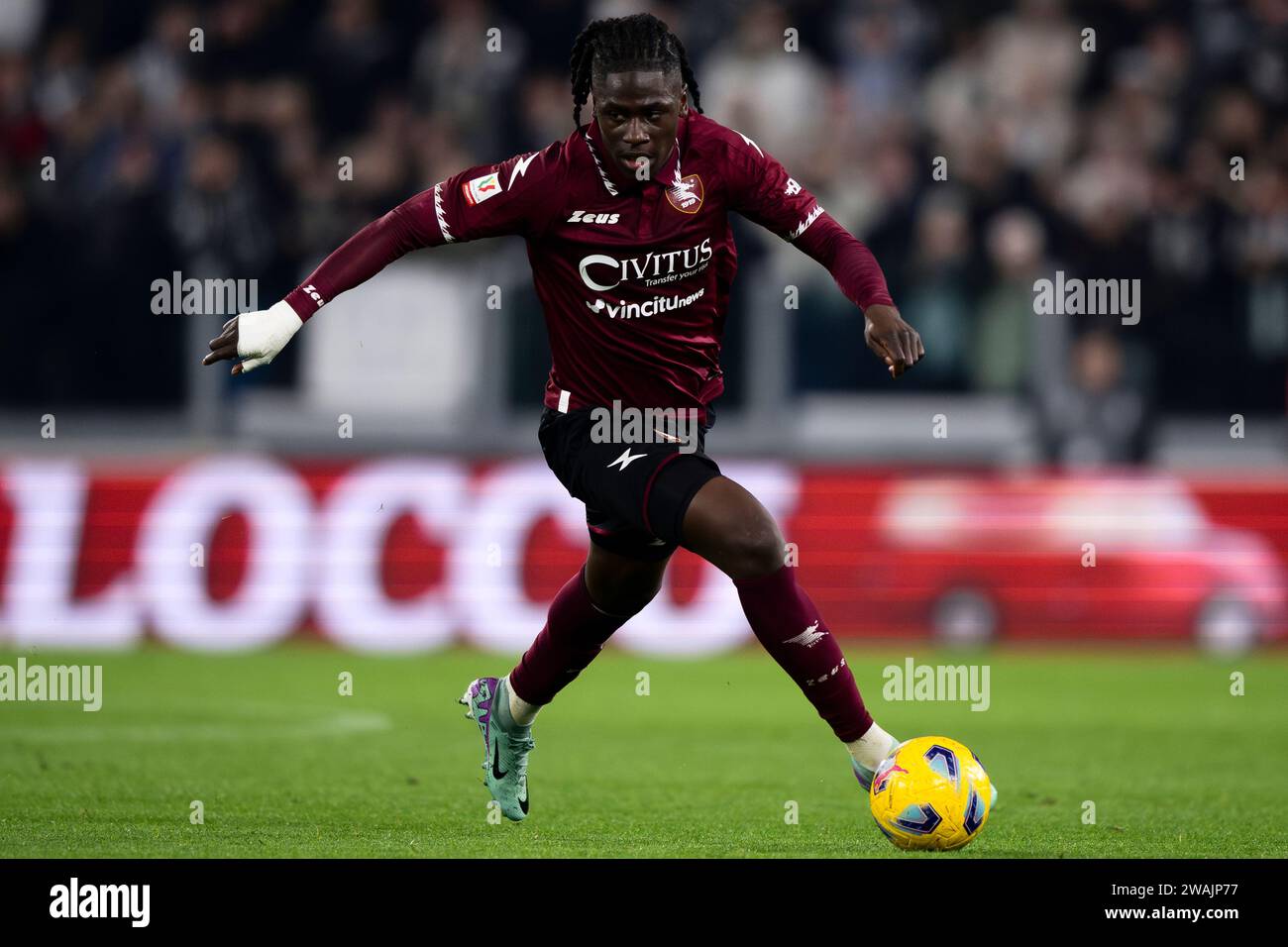 Turin, Italy. 4 January 2024. Loum Tchaouna of US Salernitana in action ...