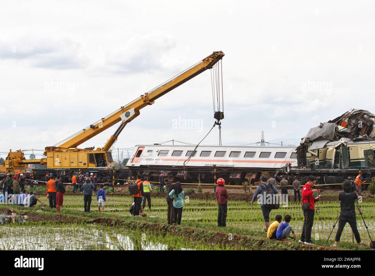 Passengers were being evacuated after the crash on the island of Java ...
