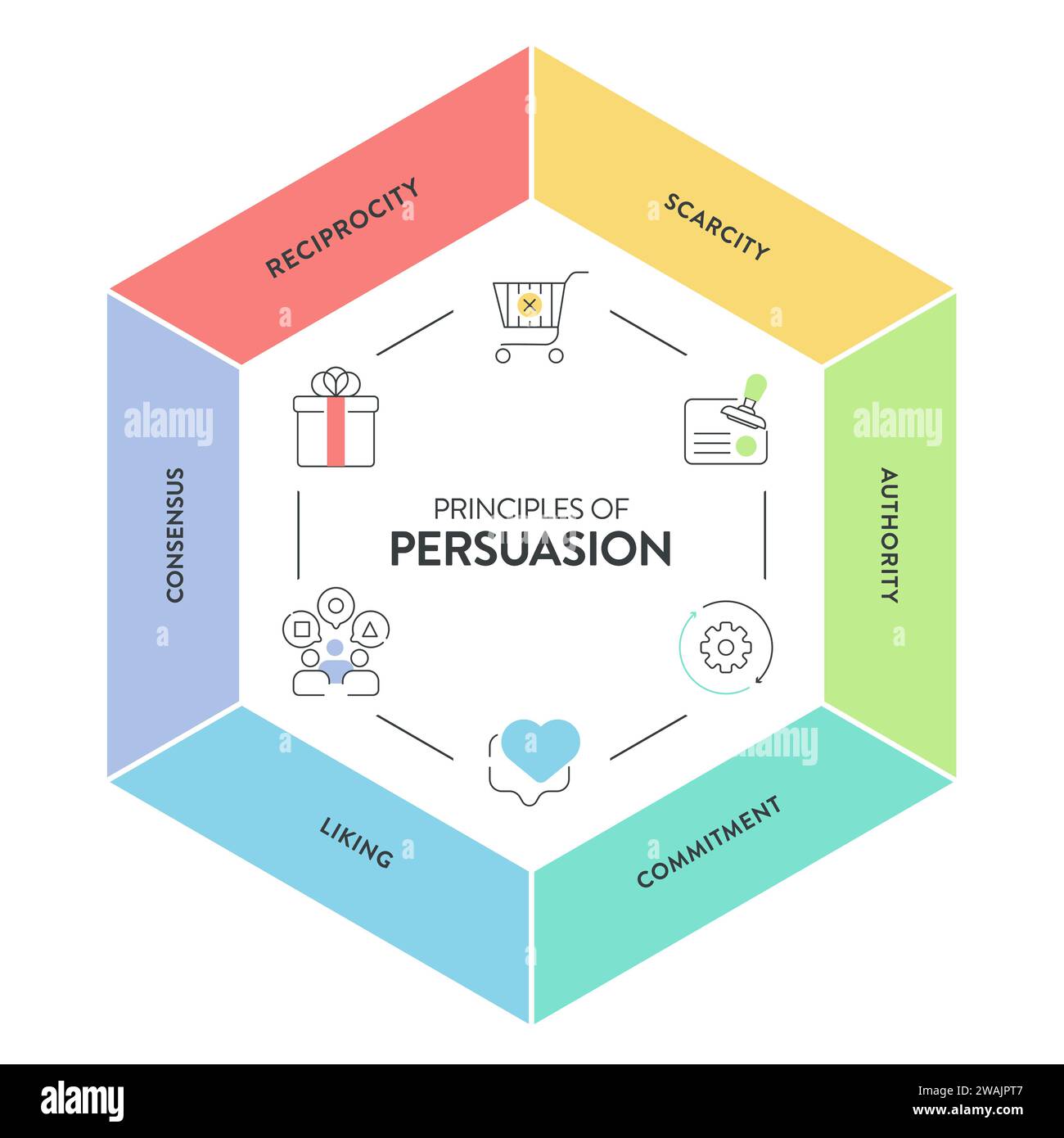 Principles of persuasion framework diagram chart infographic banner with icon vector has ...