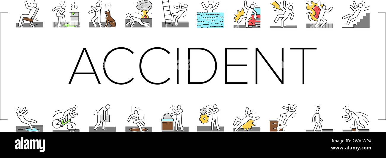 accident injury safety man risk icons set vector Stock Vector Image ...