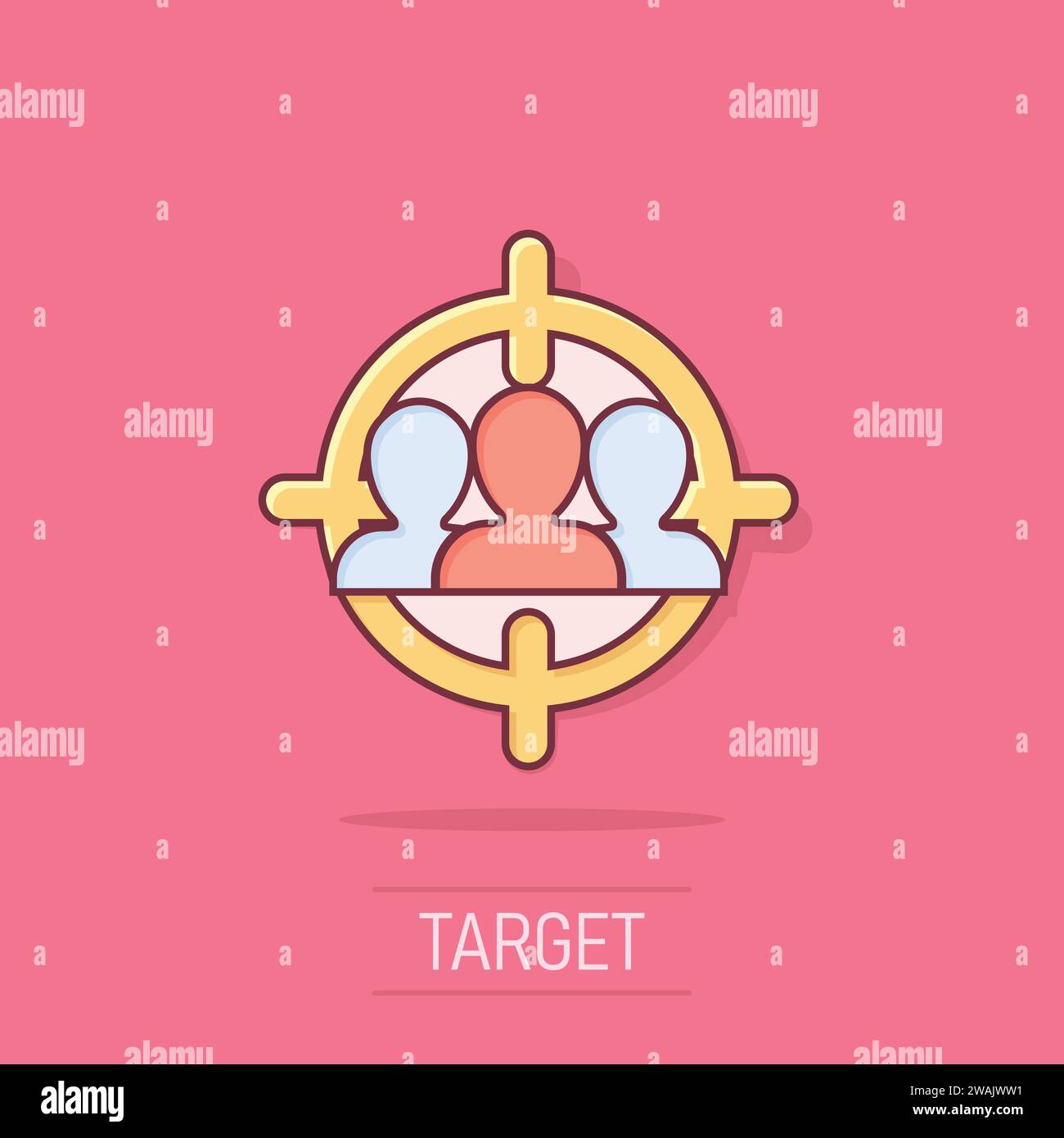 Target audience icon in comic style. Focus on people vector cartoon ...
