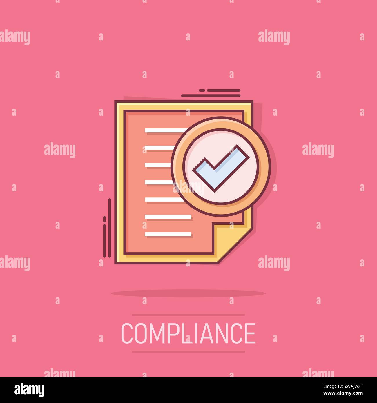 Compliance document icon in comic style. Approved process vector ...