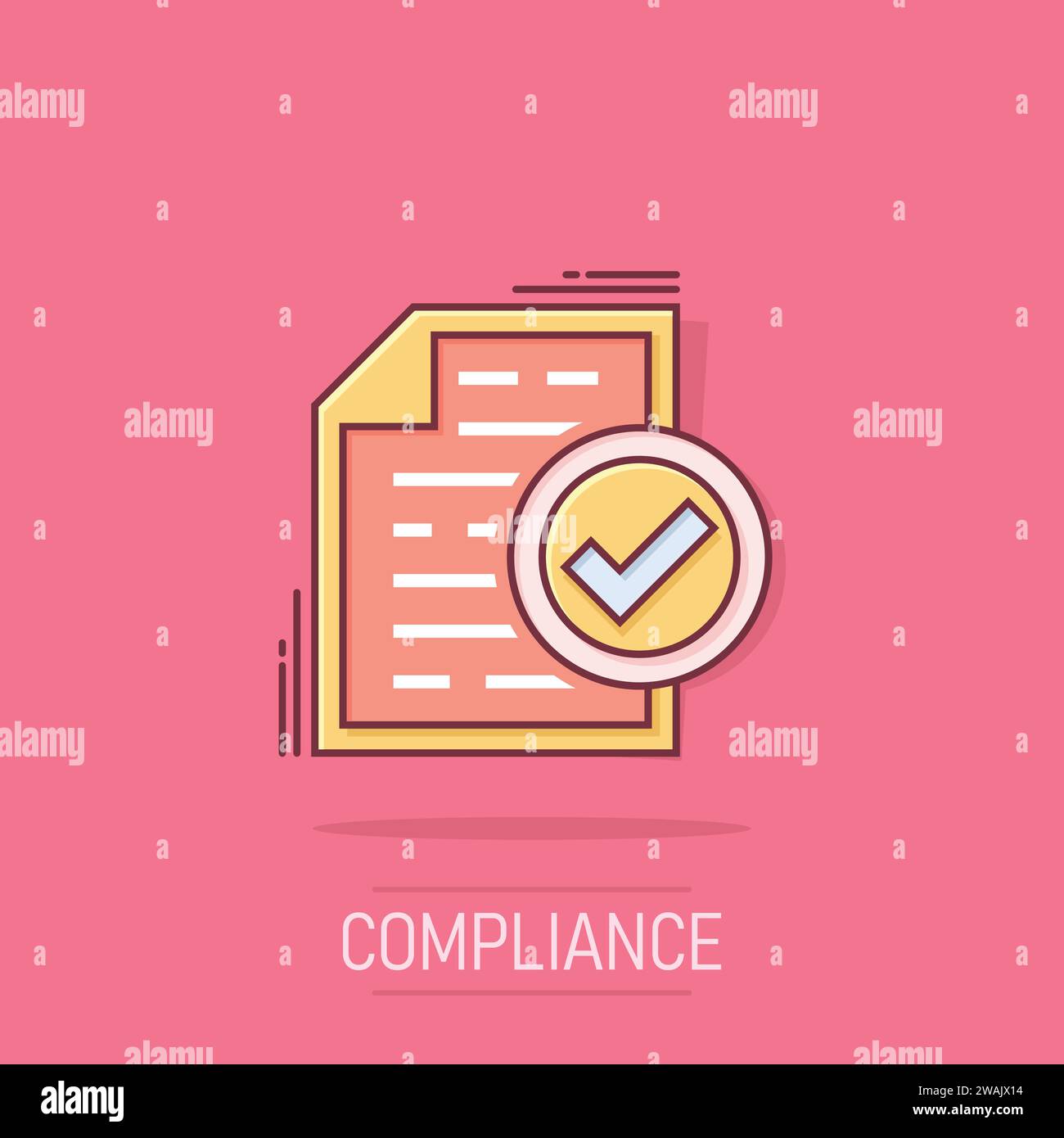 Compliance document icon in comic style. Approved process vector ...