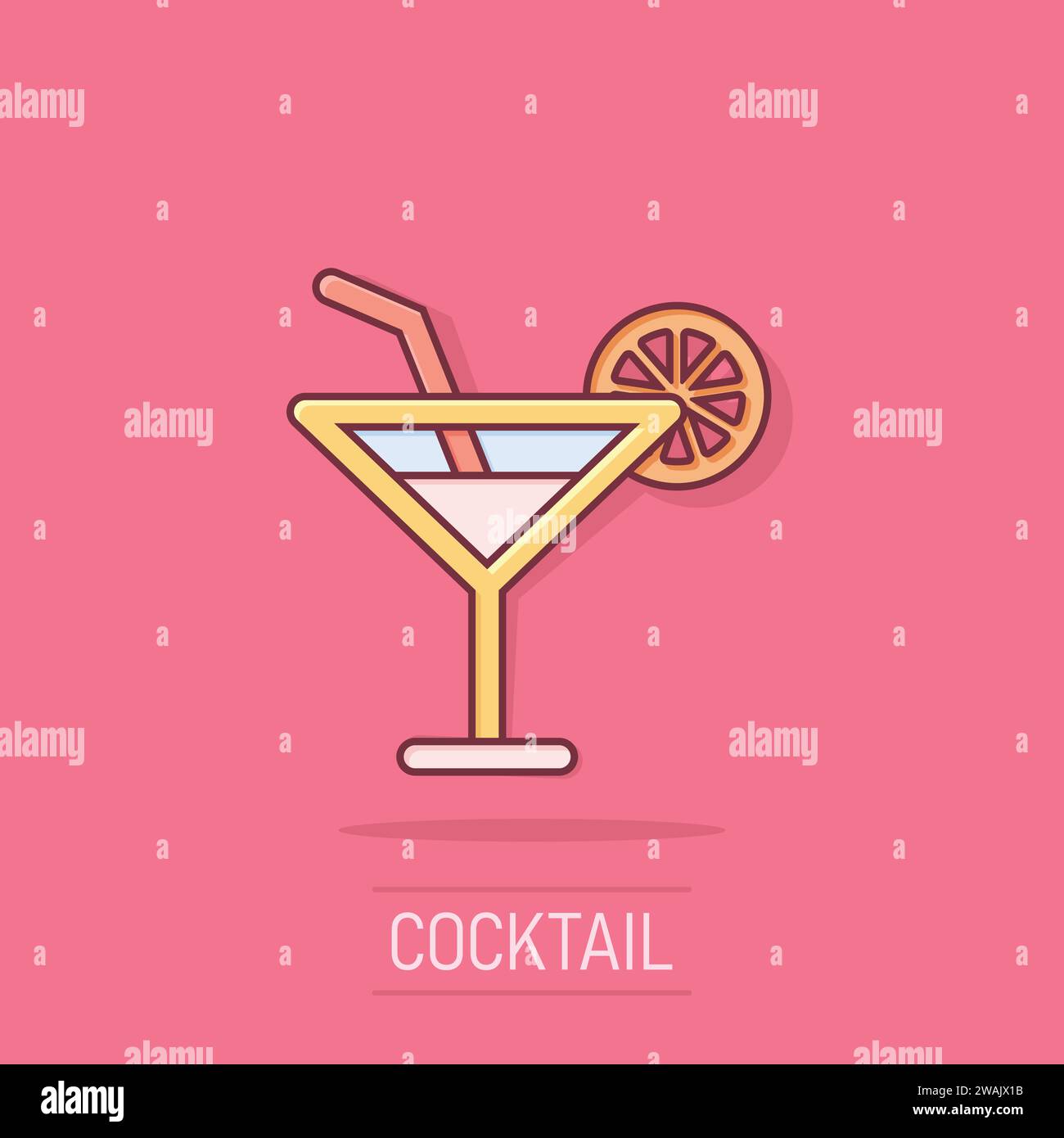 Alcohol cocktail icon in comic style. Drink glass vector cartoon ...