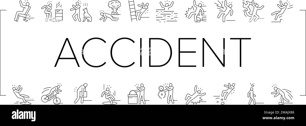 accident injury safety man risk icons set vector Stock Vector Image ...
