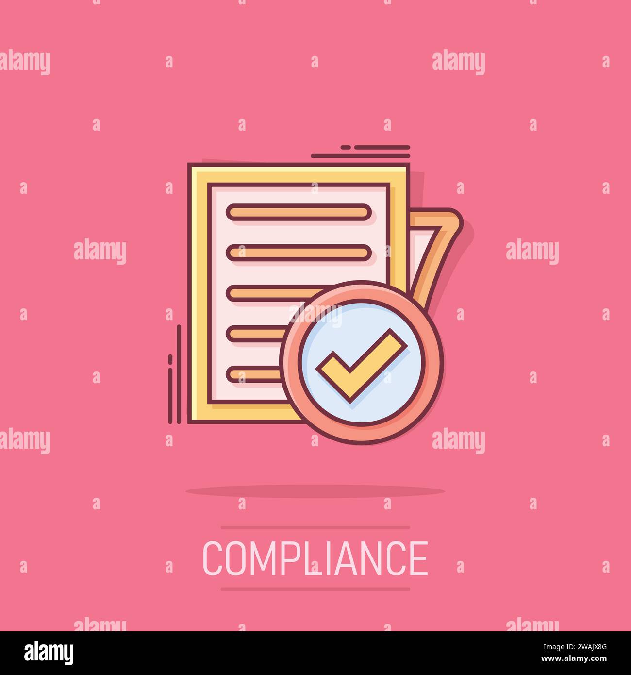Compliance document icon in comic style. Approved process vector ...