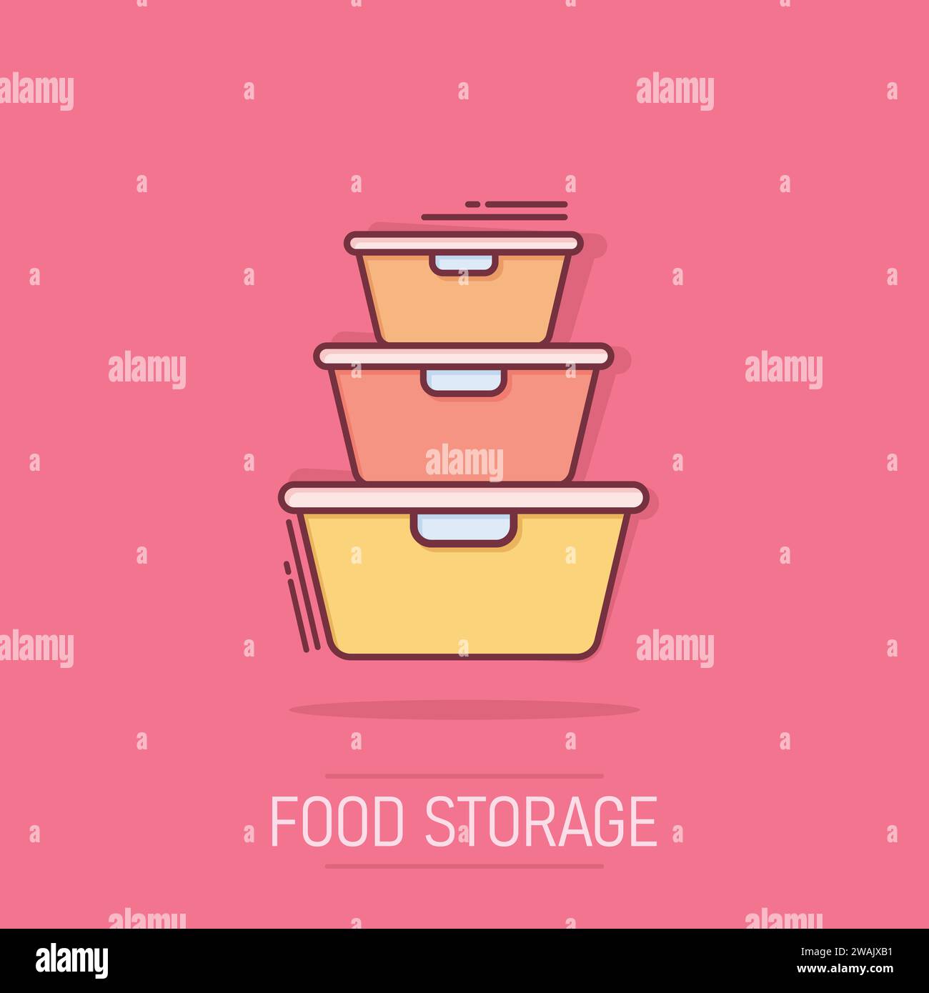 Food container icon in comic style. Kitchen bowl vector cartoon ...