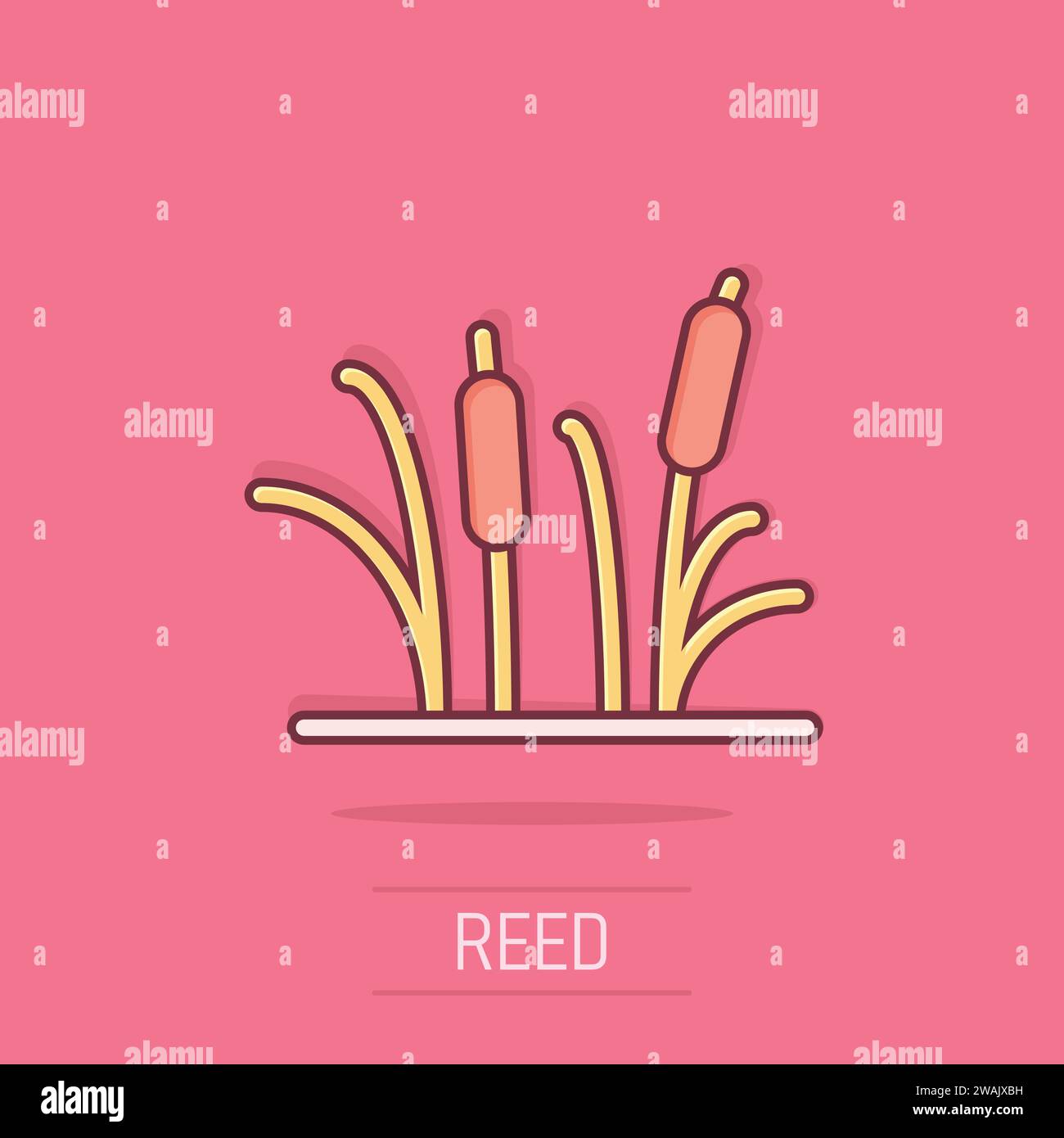 Reeds grass icon in comic style. Bulrush swamp vector cartoon ...