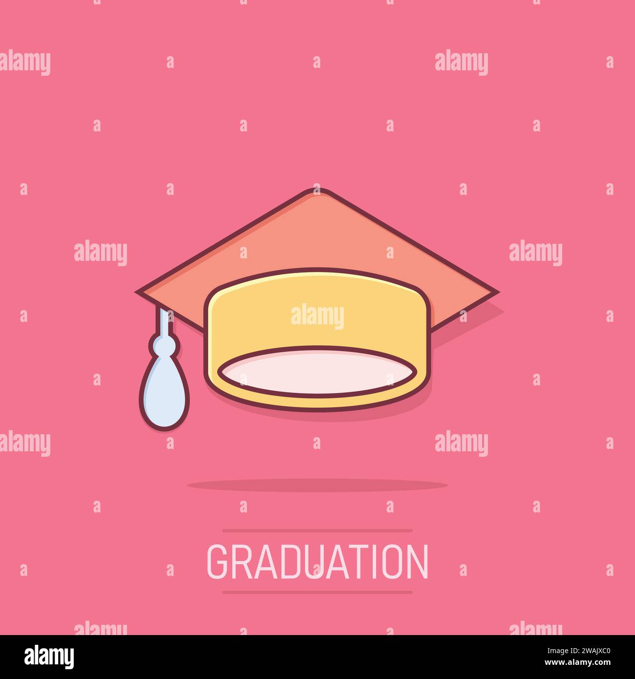 Graduation cap icon in comic style. Education hat vector cartoon ...