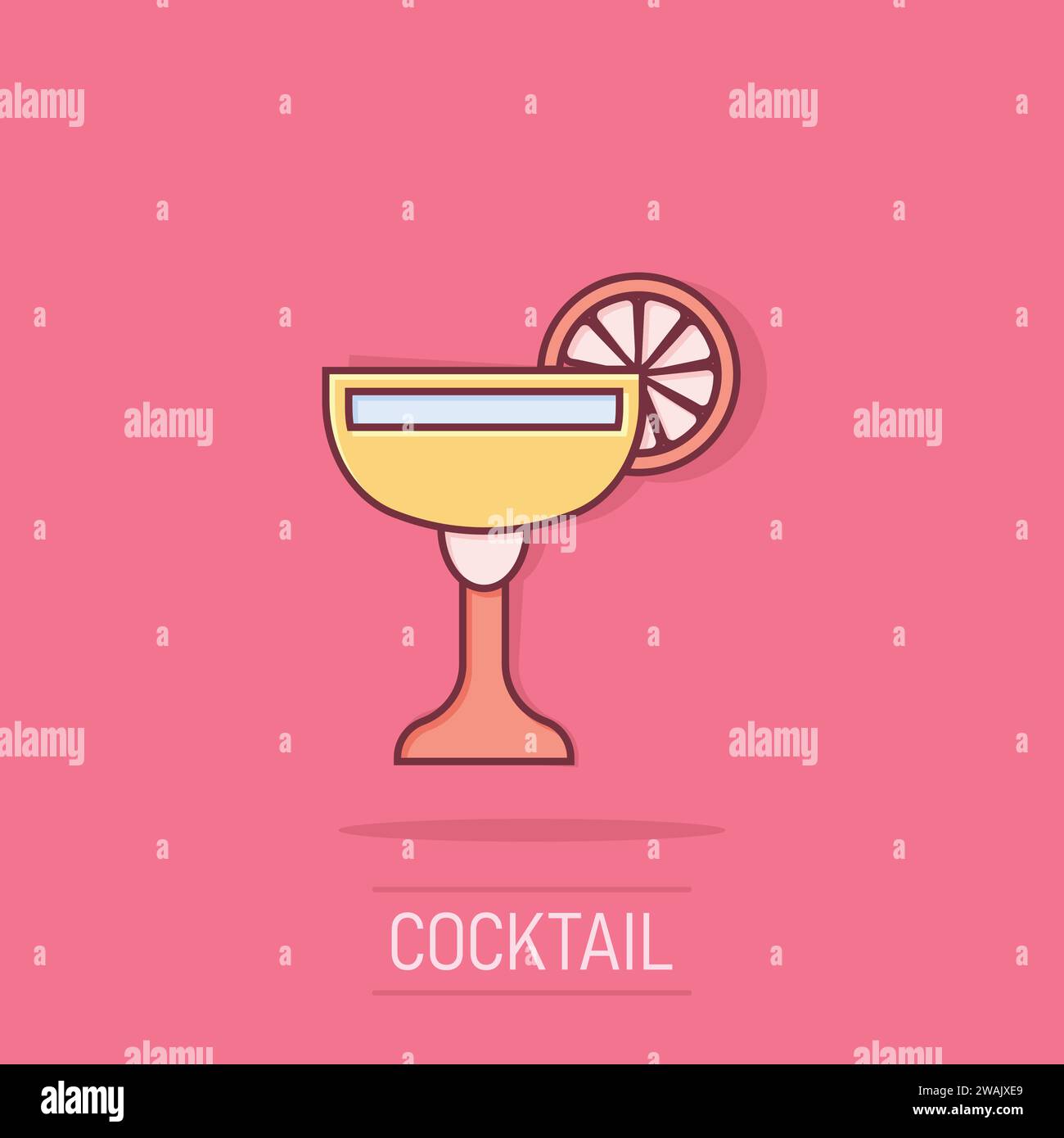 Alcohol cocktail icon in comic style. Drink glass vector cartoon ...