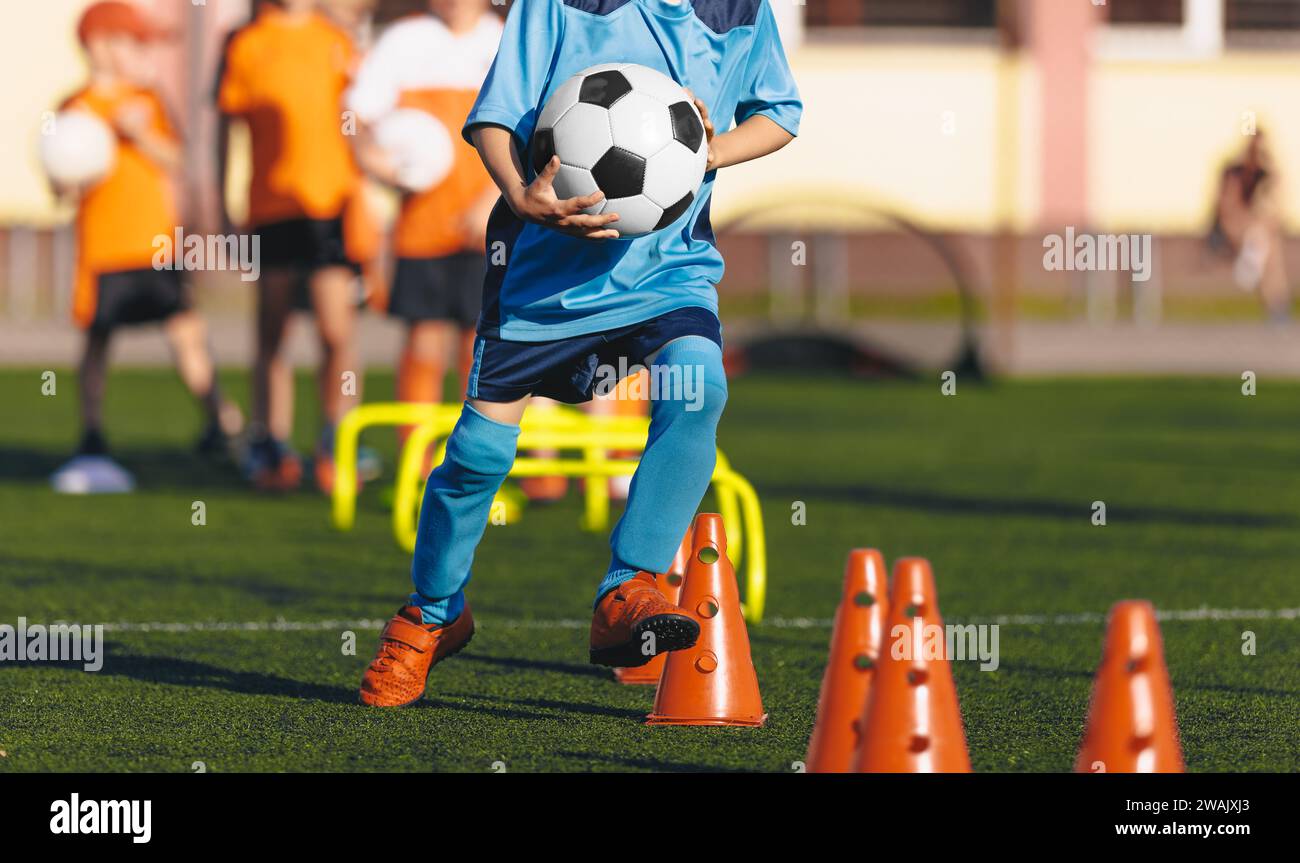 Youth Sports Training. School Football Practice During Physical ...