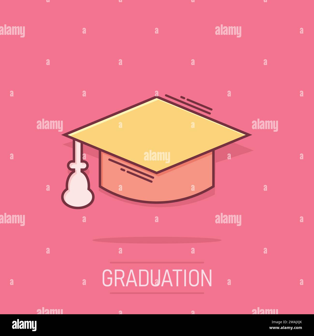 Graduation cap icon in comic style. Education hat vector cartoon ...