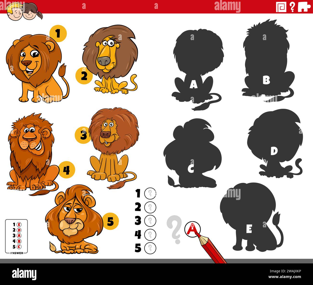 Cartoon illustration of finding the right shadows to the pictures ...