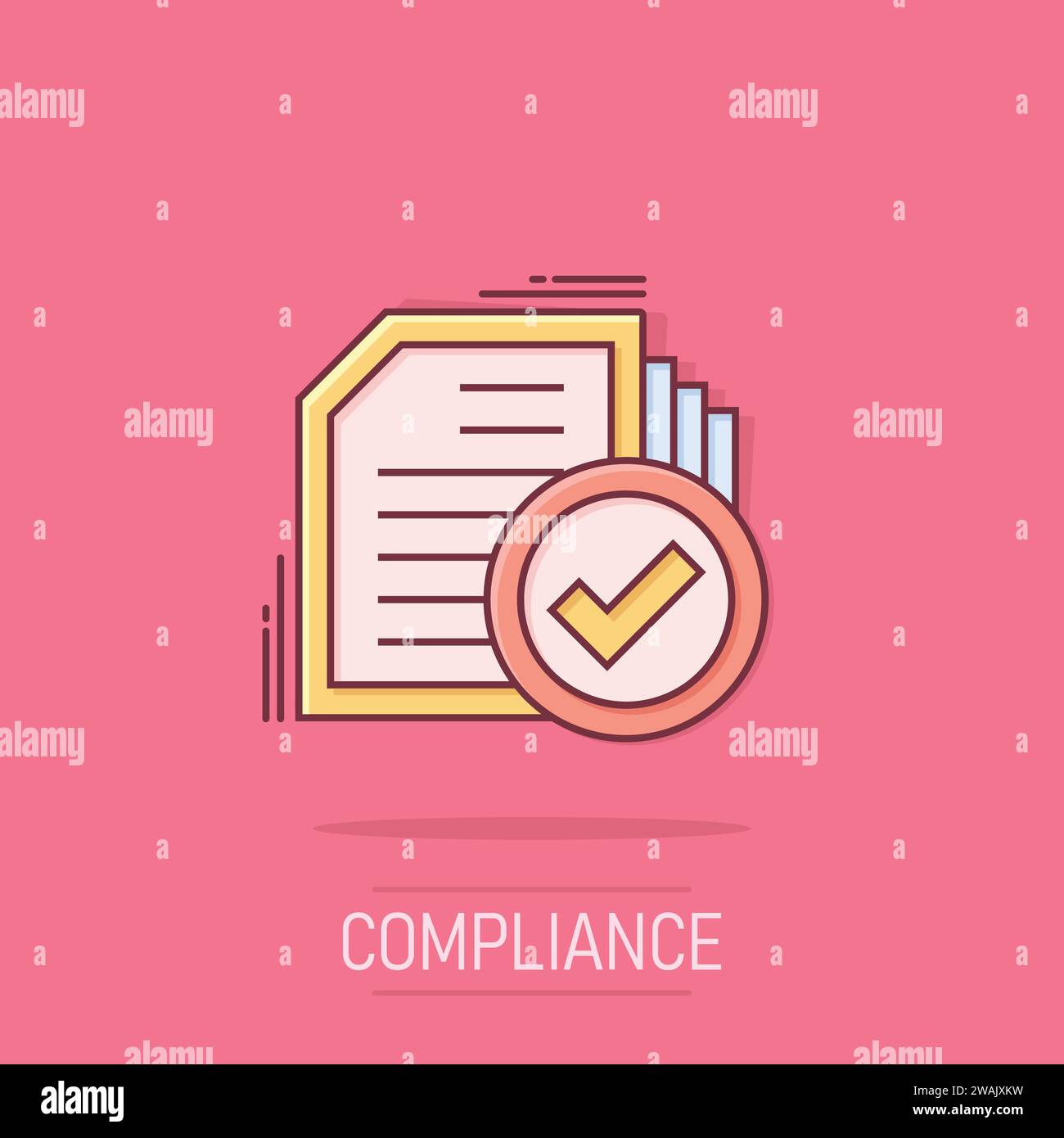 Compliance document icon in comic style. Approved process vector ...