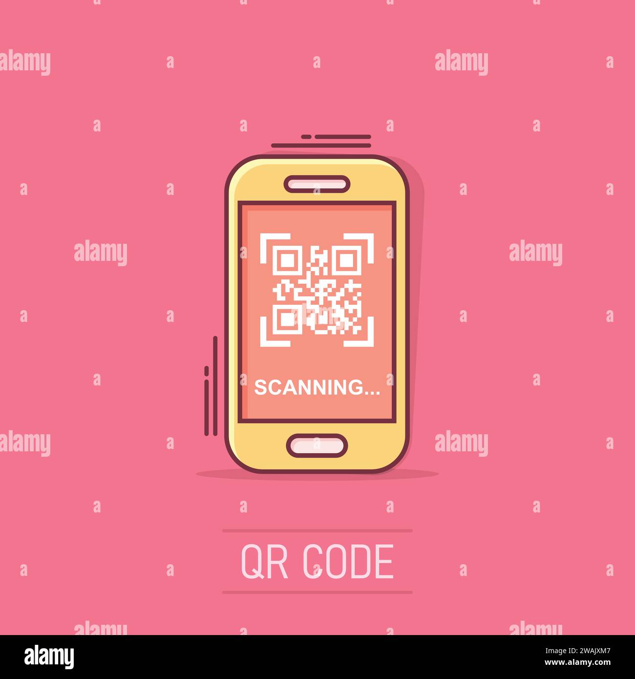 Qr Code Scan Phone Icon In Comic Style Scanner In Smartphone Vector Cartoon Illustration On