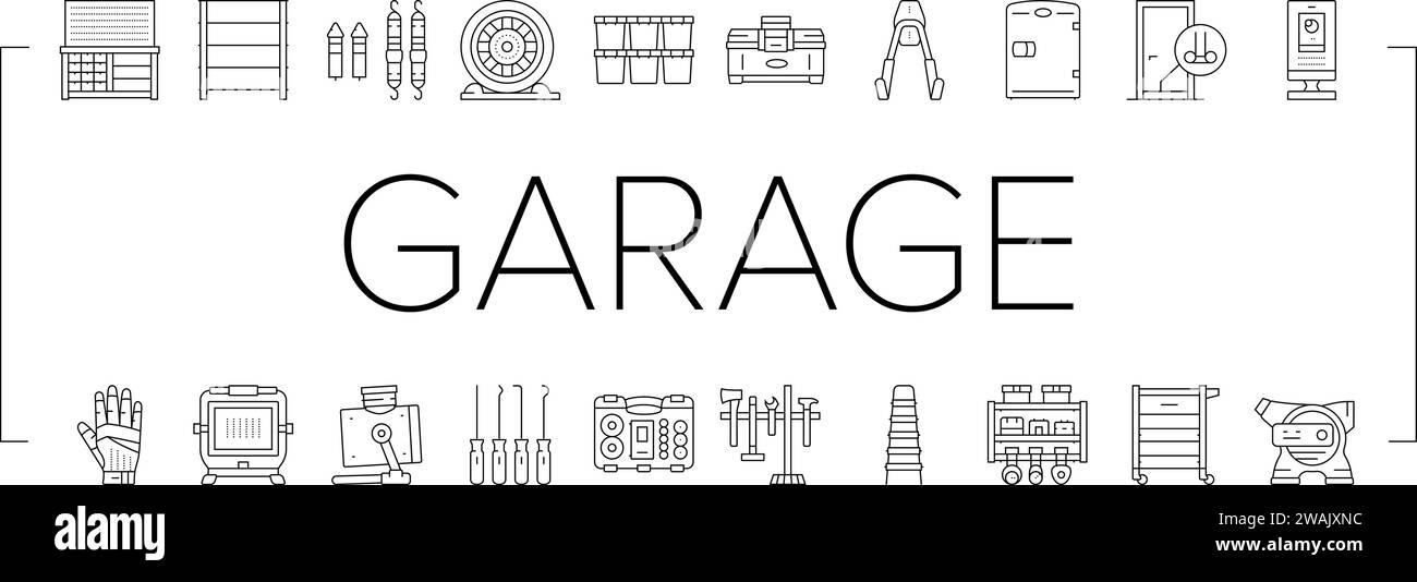 garage tools service auto repair icons set vector Stock Vector Image ...