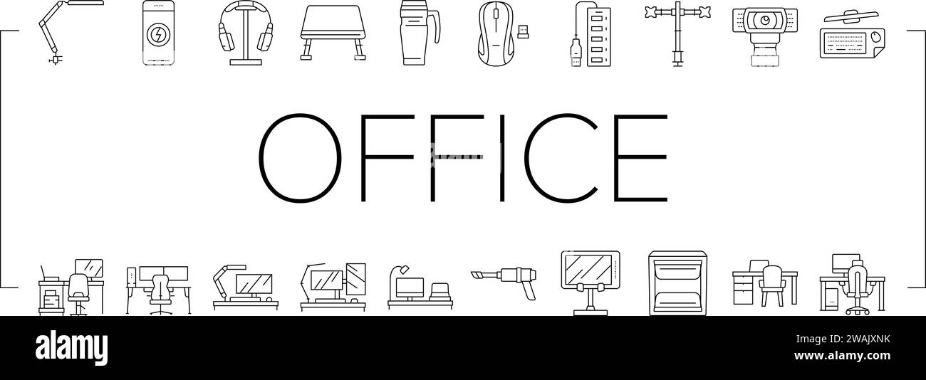 office gadget computer business icons set vector Stock Vector Image ...