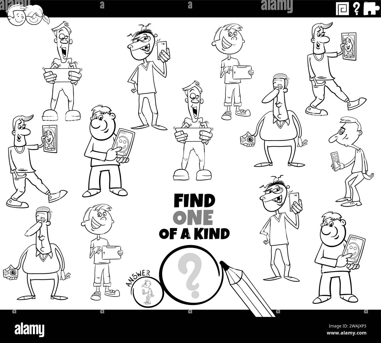 Cartoon illustration of find one of a kind picture educational activity ...