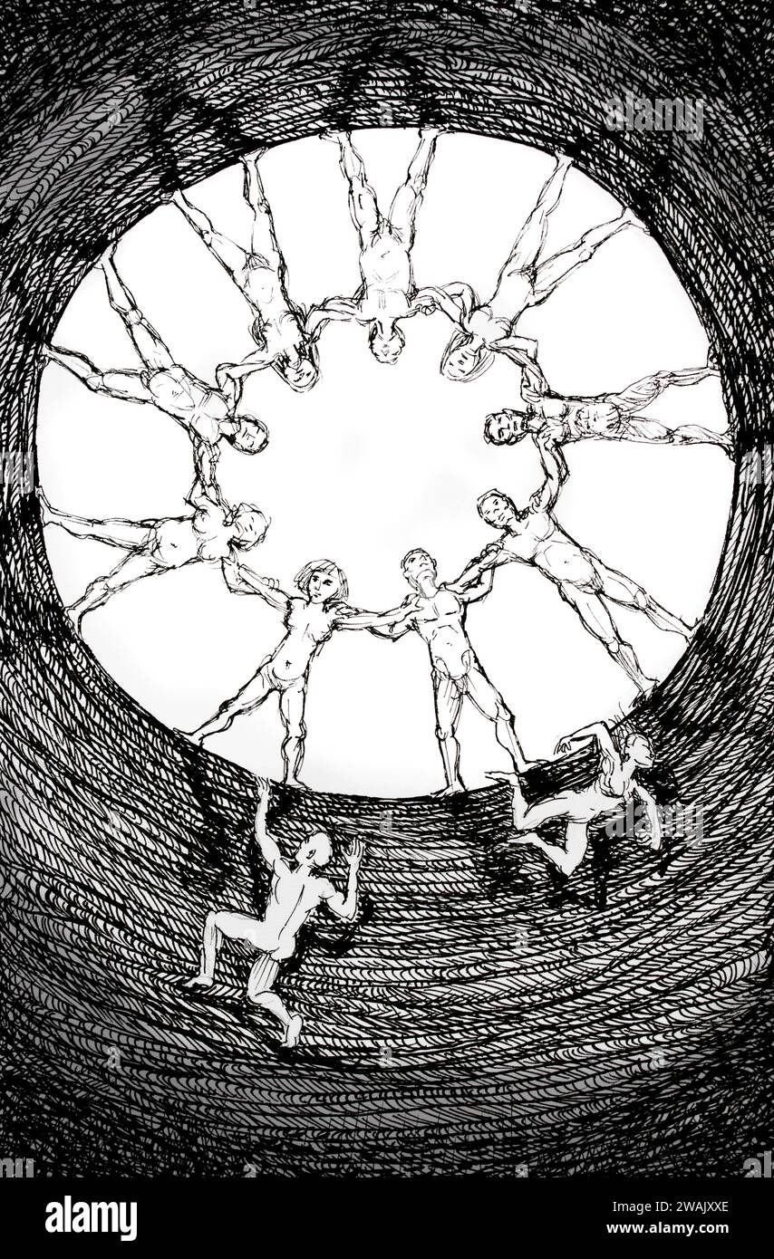Ink drawing sketch of a Circle of people supporting each other Stock ...
