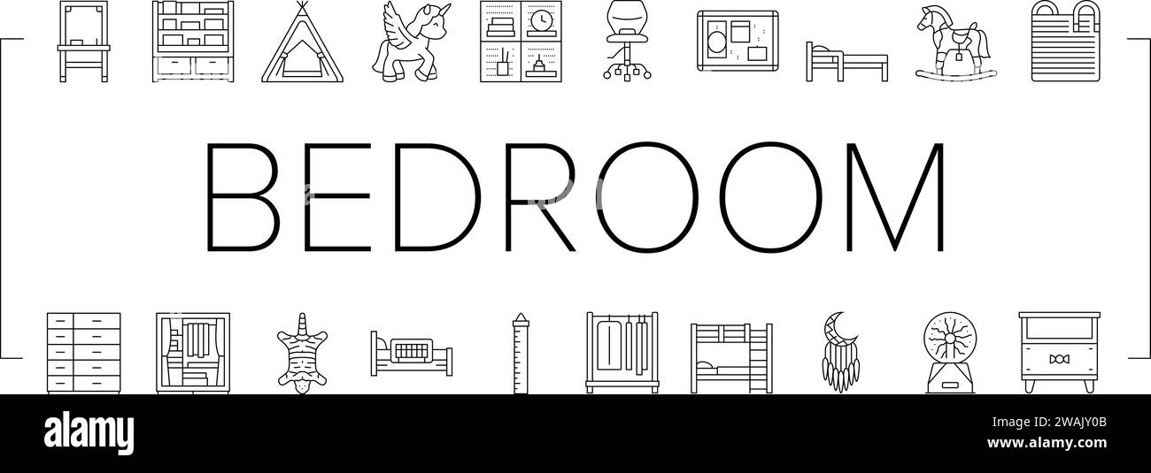 kid bedroom room interior icons set vector Stock Vector Image & Art - Alamy