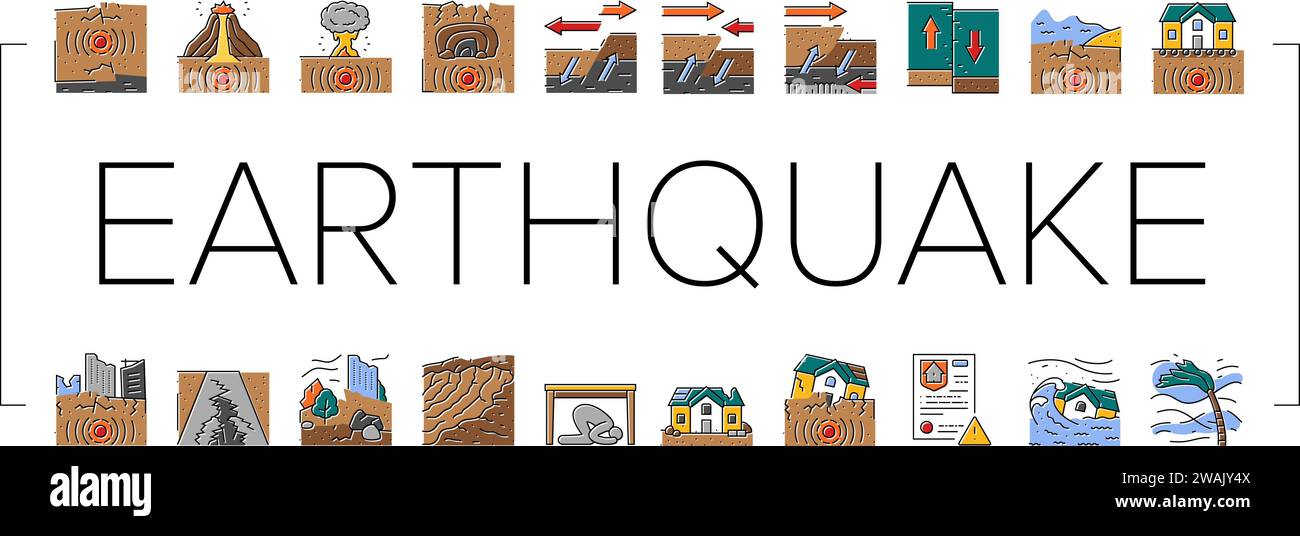 earthquake disaster wave crack icons set vector Stock Vector Image ...